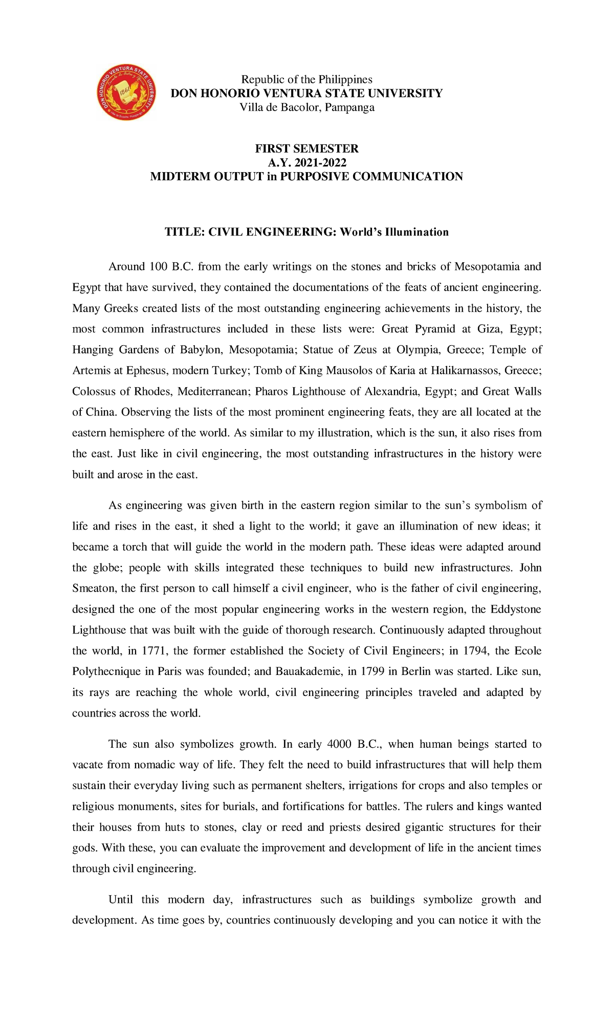 Civil Engineering History - Republic of the Philippines DON HONORIO ...