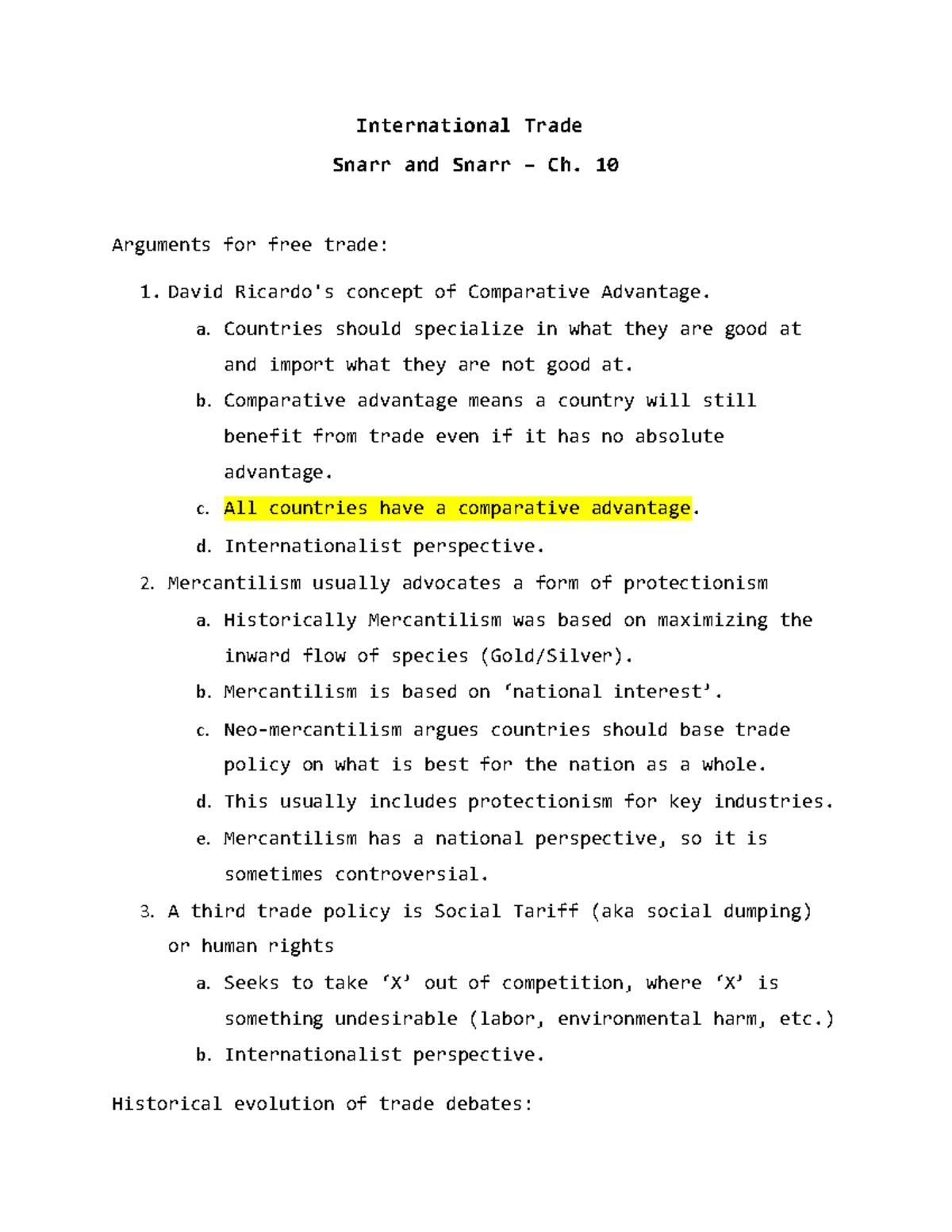 Snarr and Snarr - CHP 10 - Sept 12 - International Trade Snarr and ...