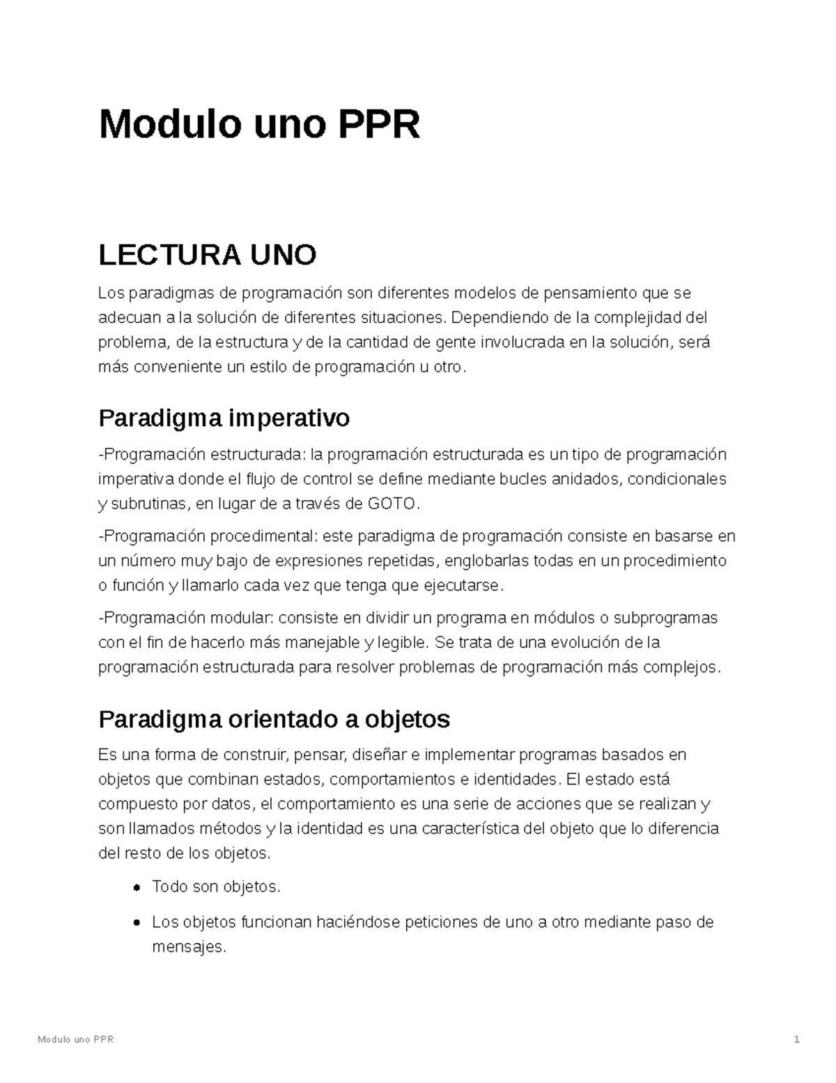 Modulo uno paradigmas de programacion - Modulo uno PPR LECTURA UNO Los paradigmas de ...