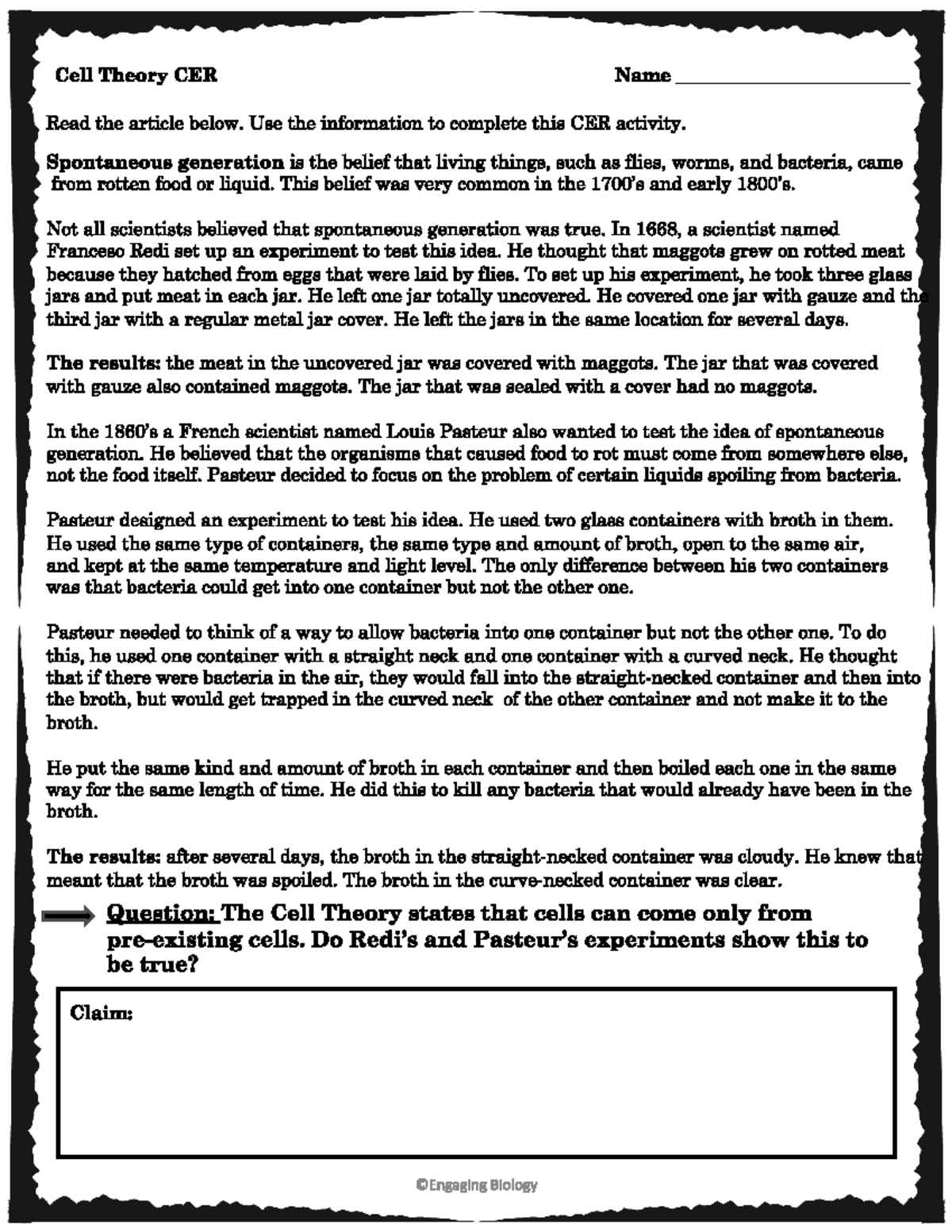 Cell Theory Worksheet - BI 125 - Studocu