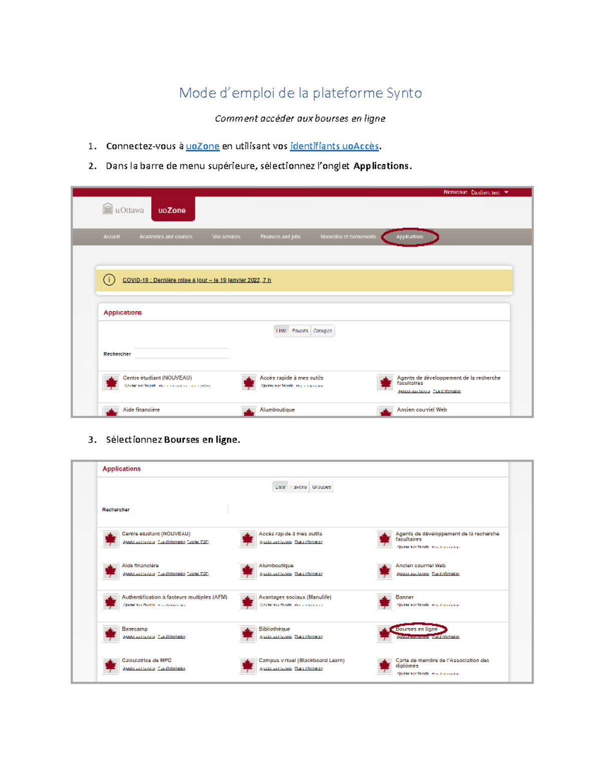 Synto Instructions - FR - 1. 2. Connectez-vous ‡Dans la barre de menu ...