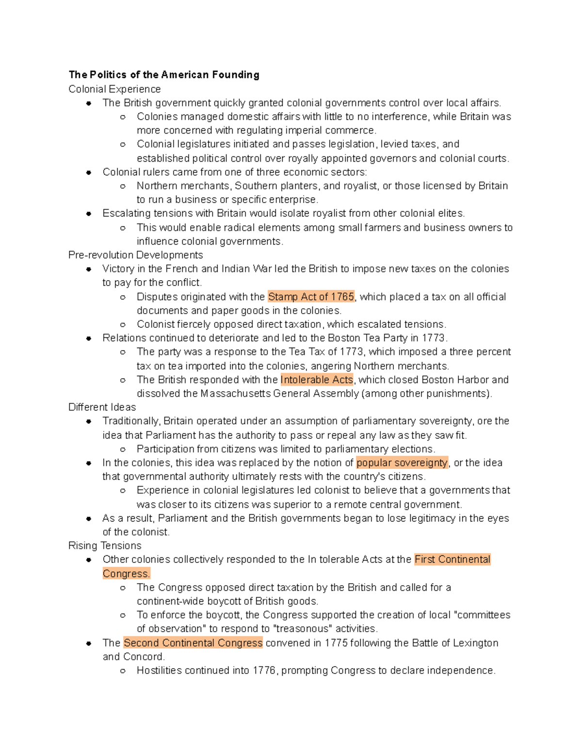 Gov Chapter 1 - lecture notes - The Politics of the American Founding ...
