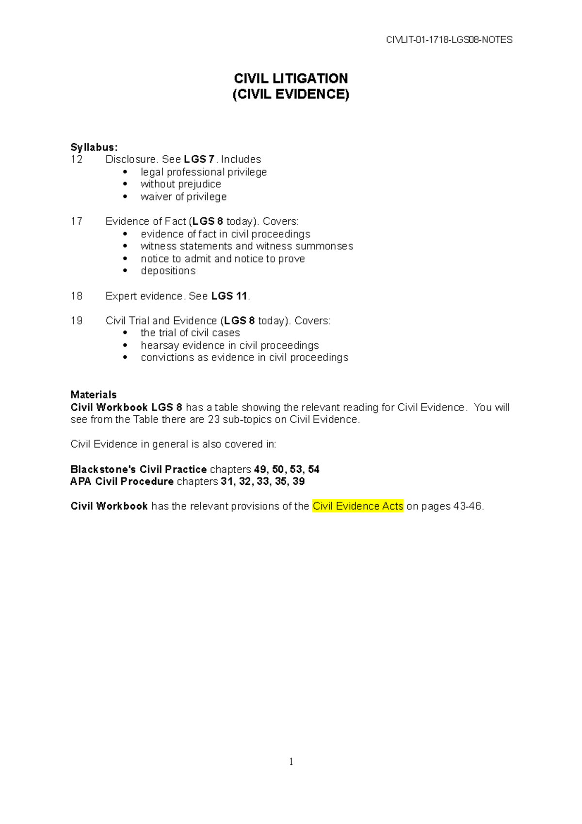 Civil Evidence Notes - CIVIL LITIGATION (CIVIL EVIDENCE) Syllabus: 12 ...