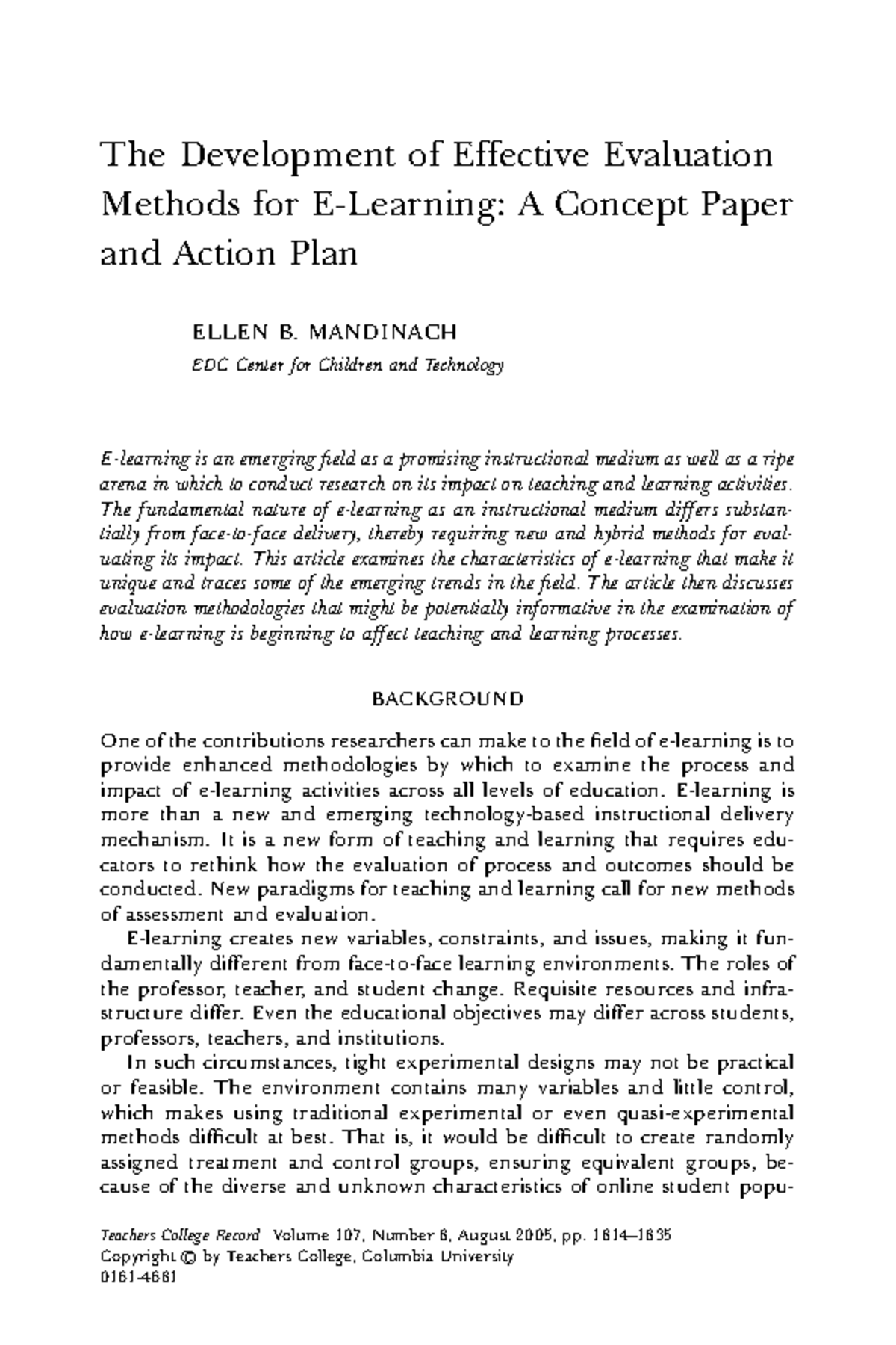The Development of Effective Evaluation Methods for E-Learning A ...