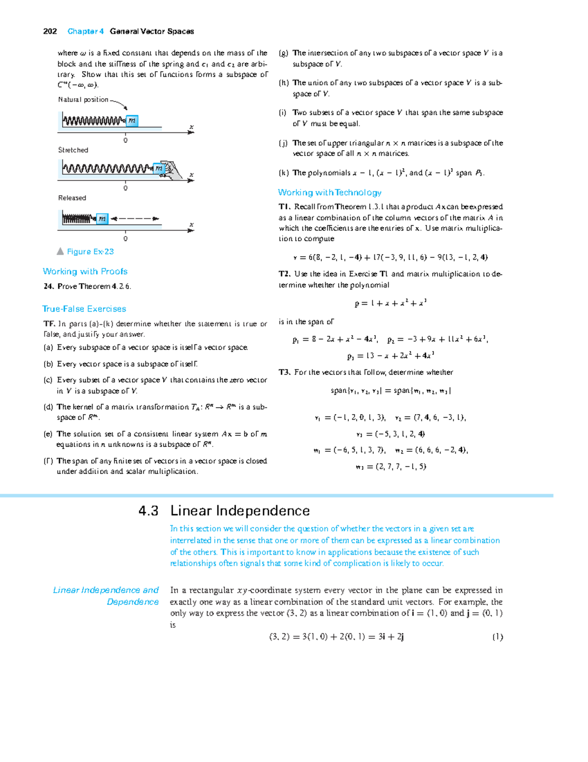 4.3 Linear Independence - 202 Chapter 4 GeneralVector Spaces whereωis a ...