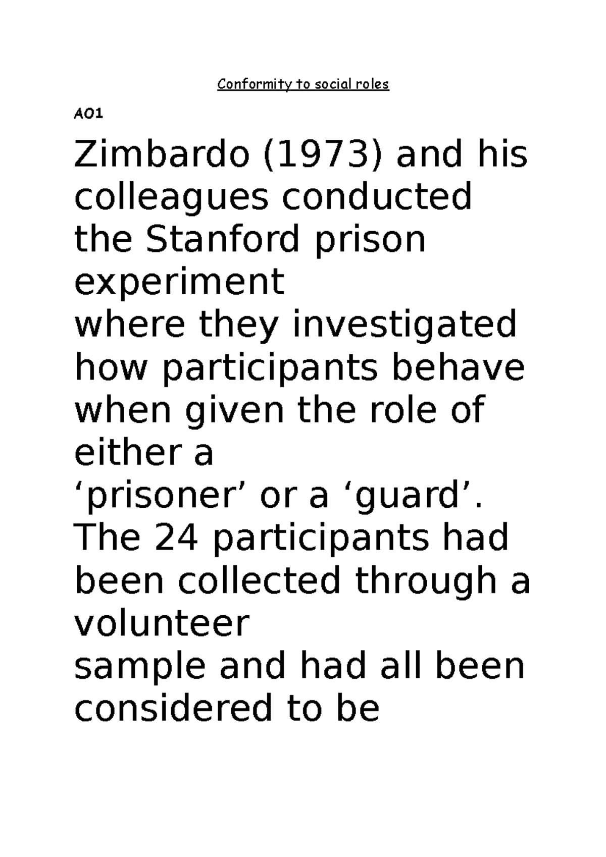 Conformity to social roles - Conformity to social roles AO Zimbardo ...