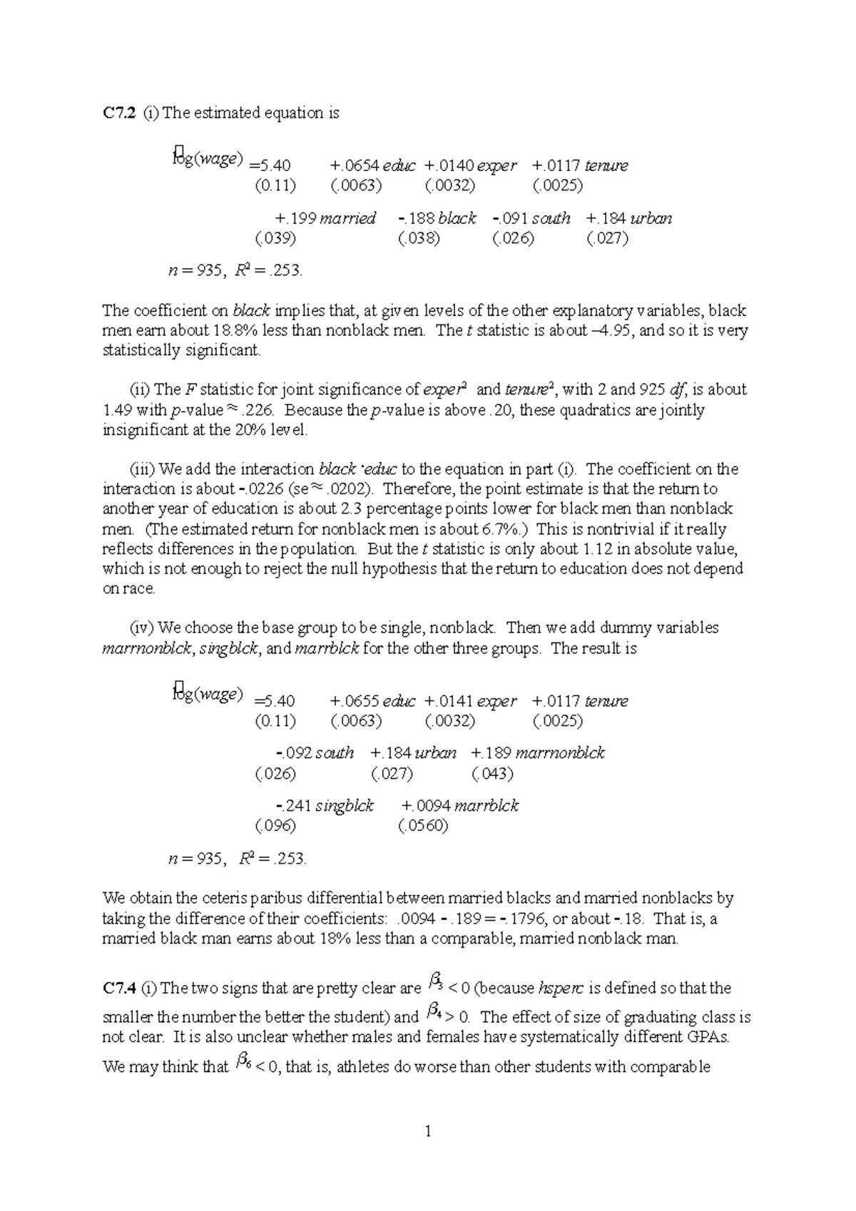 Brief solutions computer exercises week6 - Econometrics for ED&G - RUG - Studeersnel
