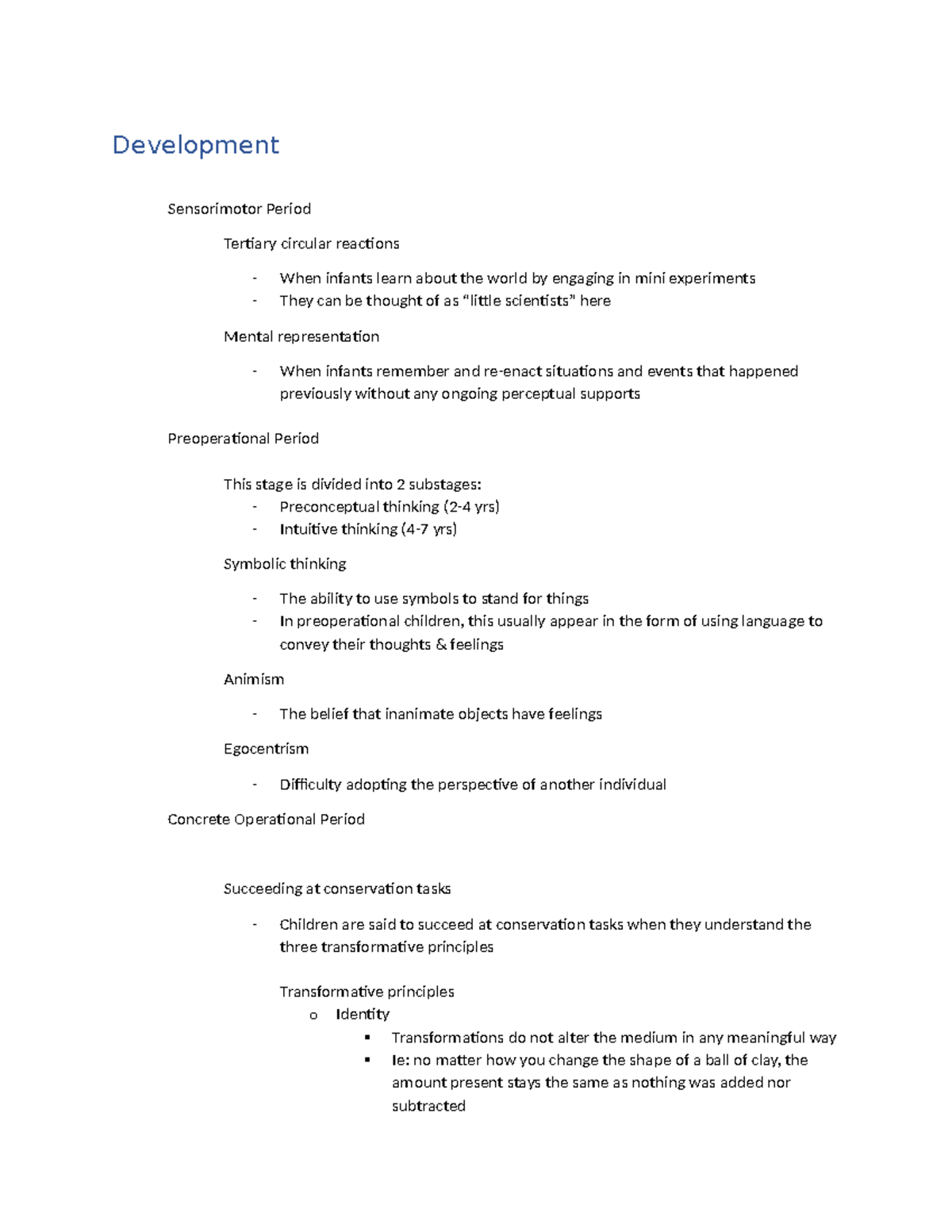 PSY final summary - Development Sensorimotor Period Tertiary circular ...