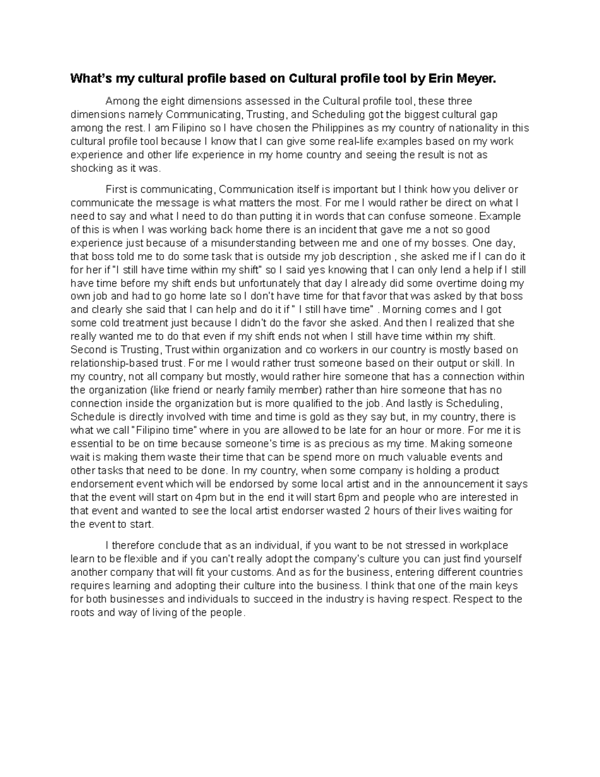 Judy Ann Gregorio - What’s my cultural profile based on Cultural ...