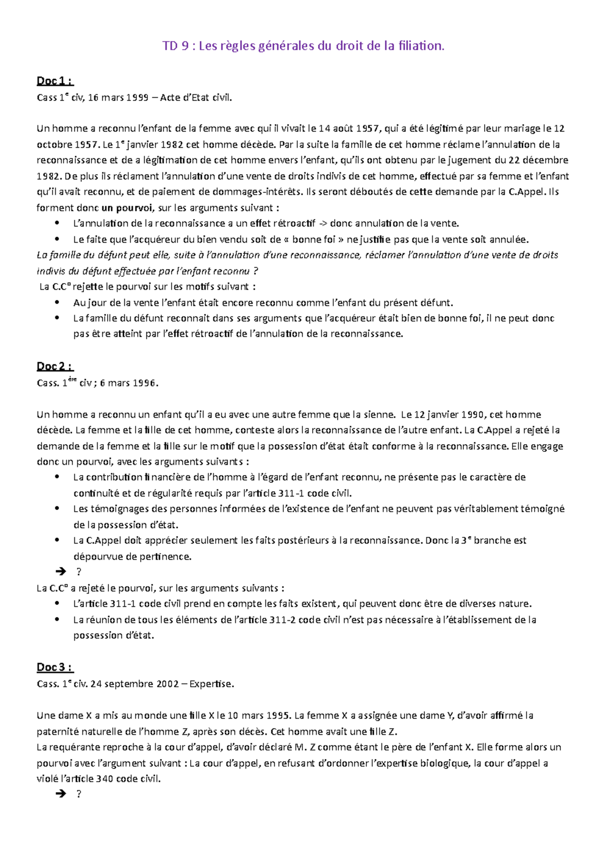 FJP - TD 9 - Fiches de JP - M. DEVERGE - TD 9 : Les règles générales du ...