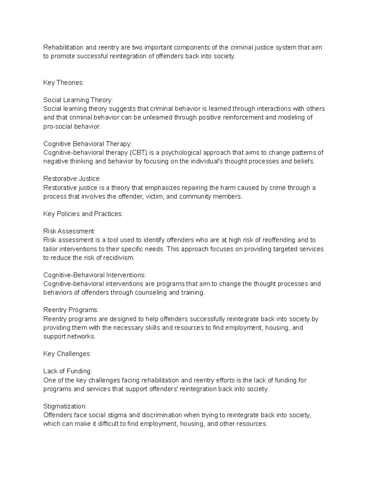 Rehabilitation and Reentry - Key Theories: Social Learning Theory ...