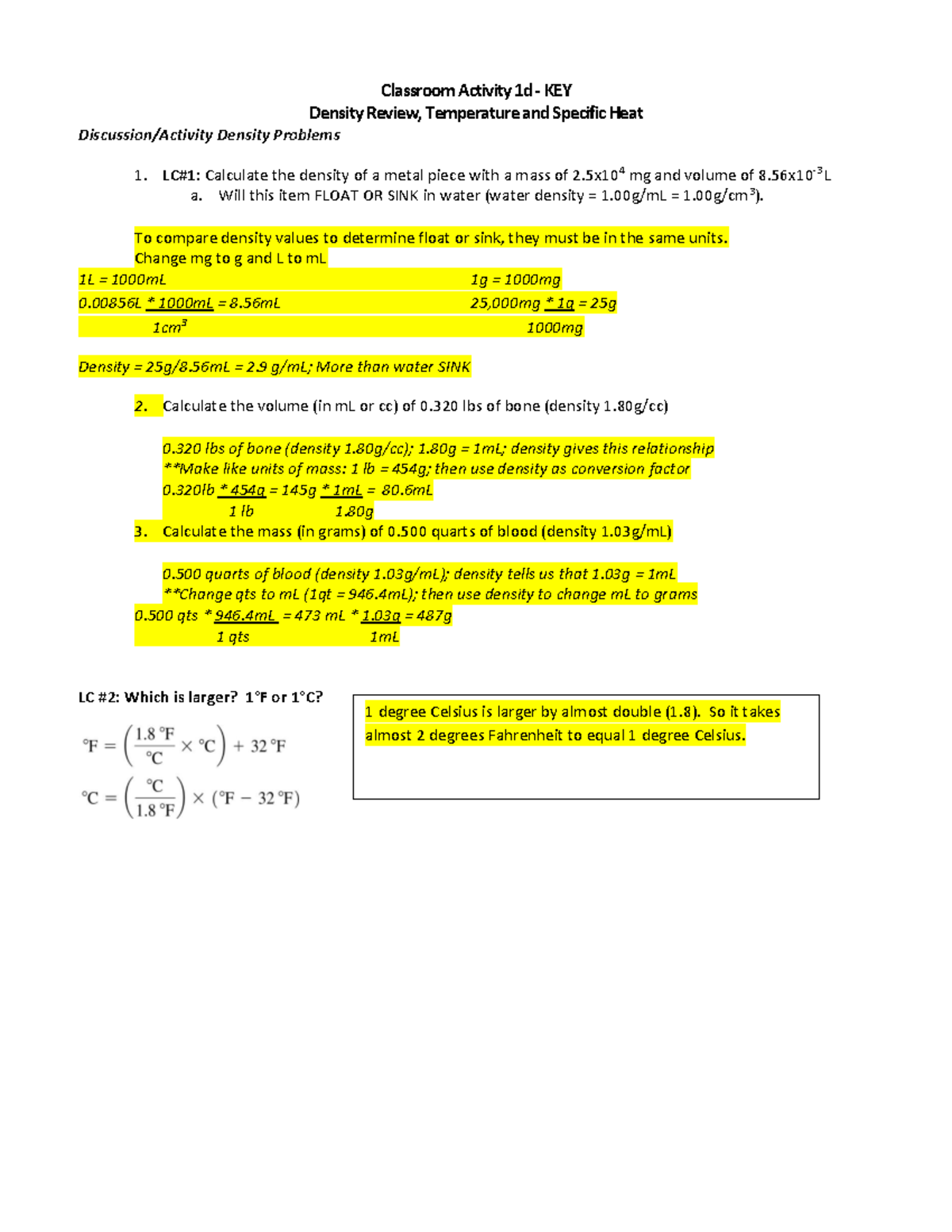 KEYActivity 1d - Pre-exam practice problems - Classroom Activity 1d ...