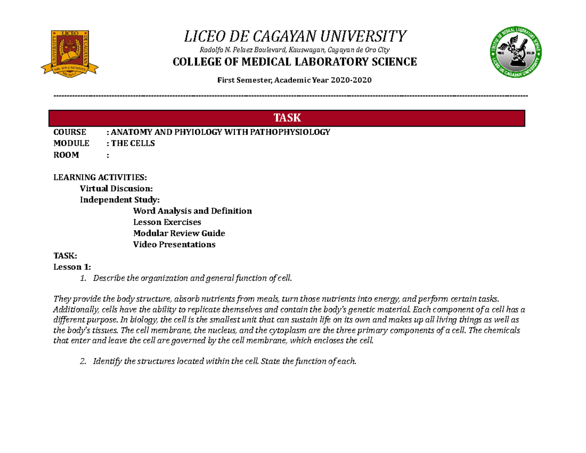 Module 4 - Anaphy - LICEO DE CAGAYAN UNIVERSITY Rodolfo N. Pelaez ...