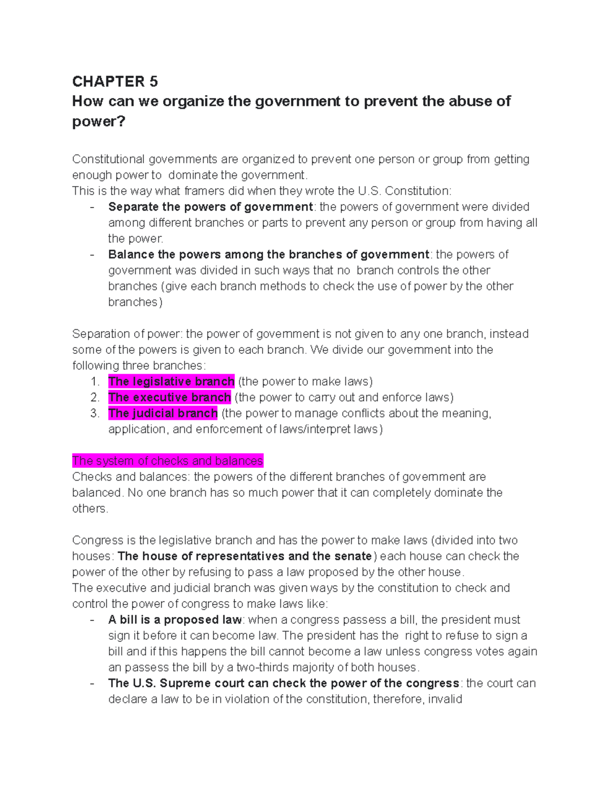 Chapter 5 - How can we organize the government to prevent the abuse of ...