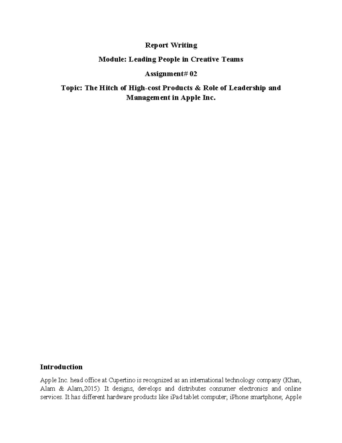 Report Writing - assignment - Report Writing Module: Leading People in Creative Teams Assignment ...