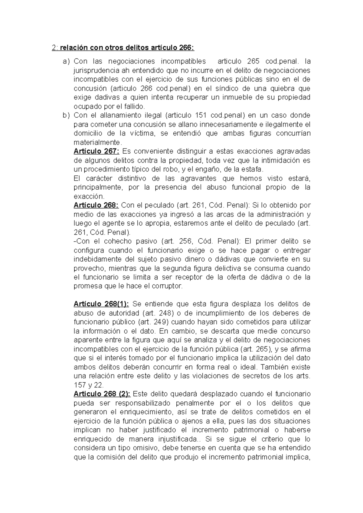 Punto 2 - xcxcxcxc - 2: relación con otros delitos artículo 266: a) Con ...