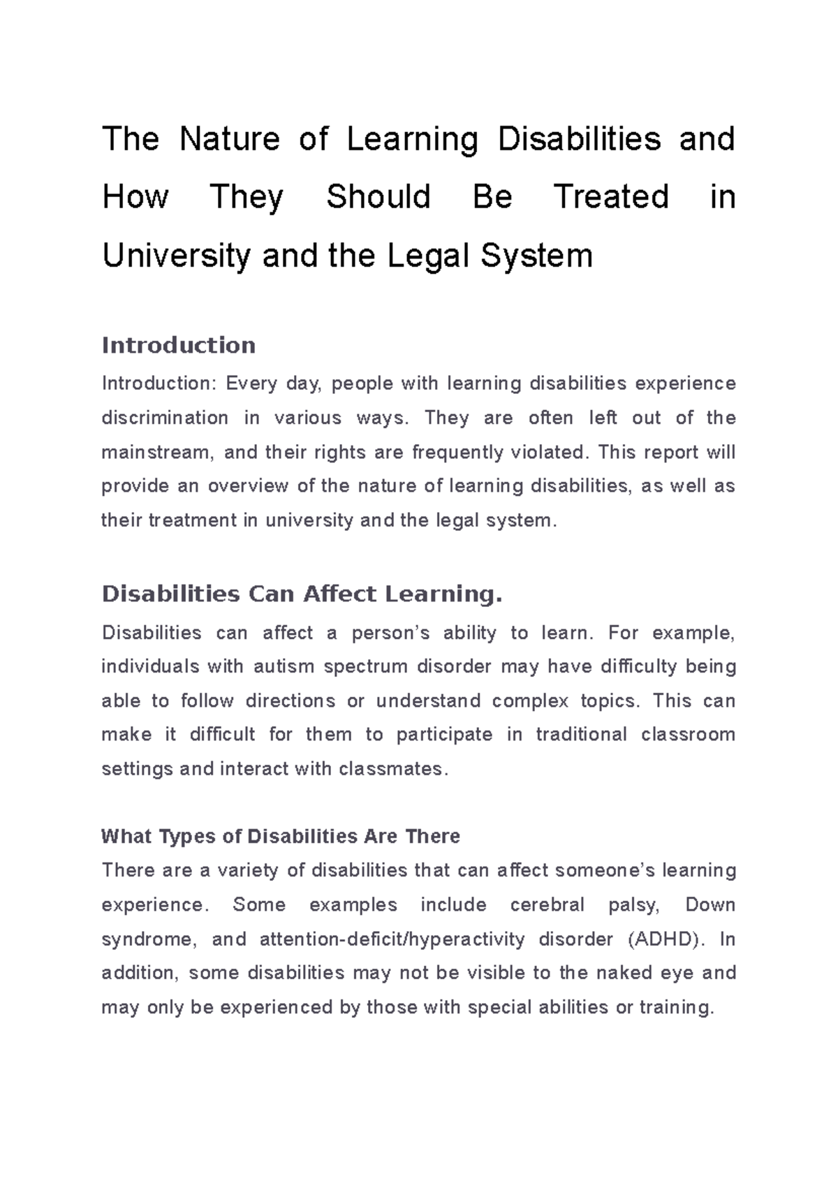 The Nature of Learning Disabilities and How They Should Be Treated in ...