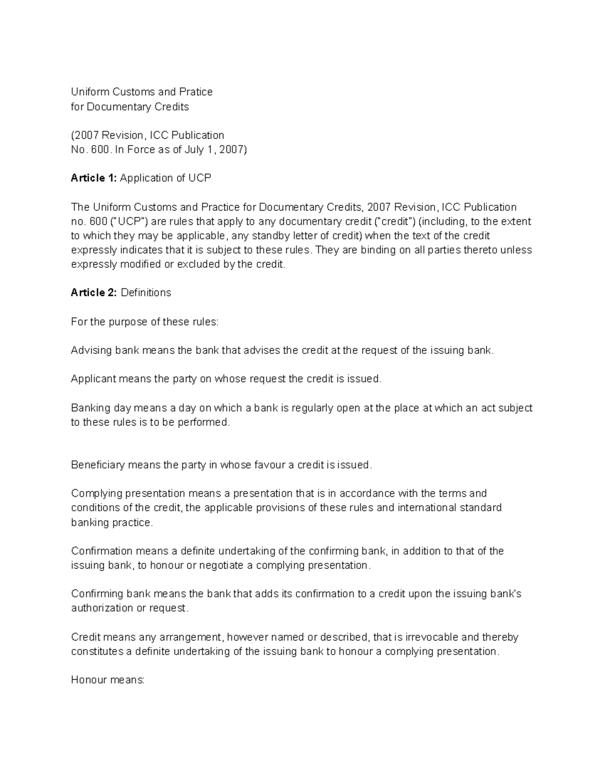 UCP600 - Eng Ver - UCP - Uniform Customs and Praticefor Documentary ...