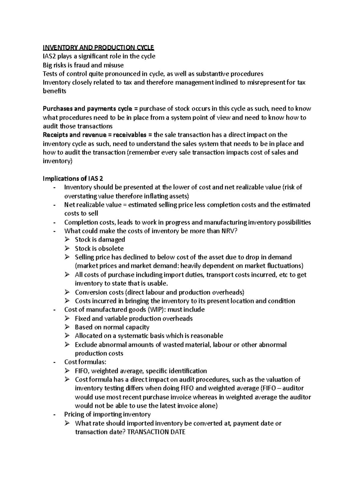 Inventory AND Production Cycle - INVENTORY AND PRODUCTION CYCLE IAS2 ...