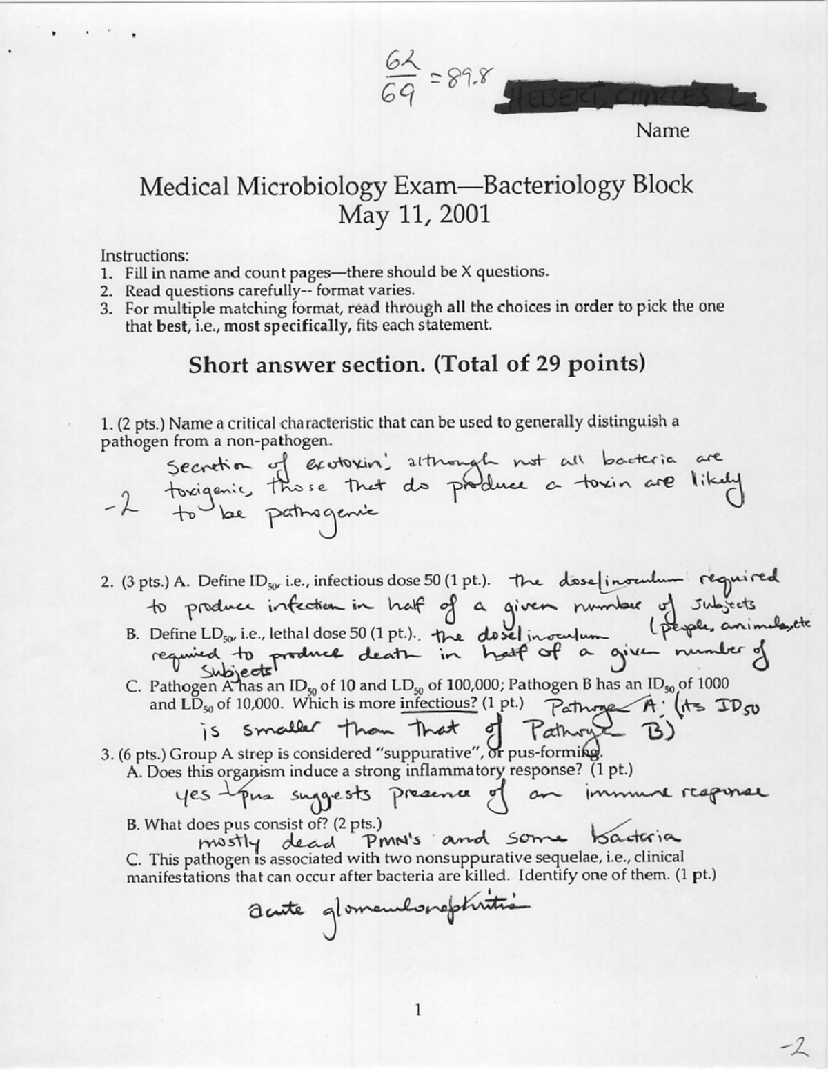 Sample/practice exam May 2009, questions and answers - Name Medical ...