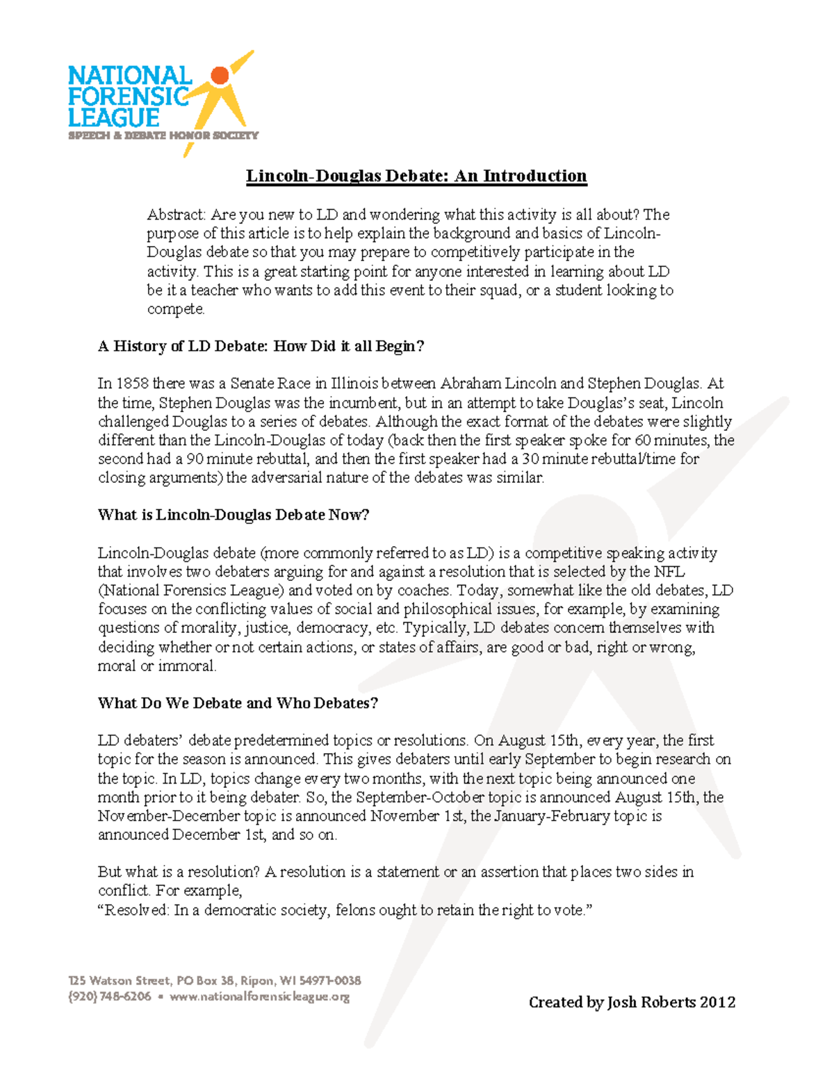 Intro to LD.J.Roberts.7 - Argumentation and Debate - San Jose - Studocu