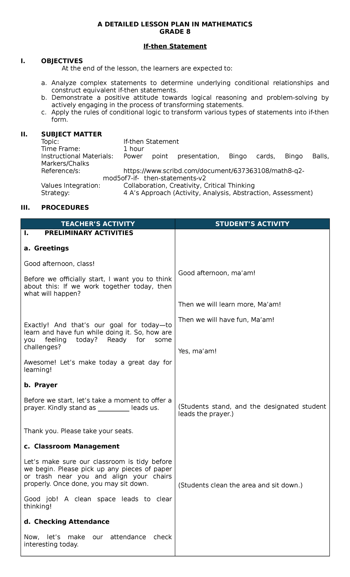 DLP Comms MATH 8 - This is a sample DLP for mathematics 8 - A DETAILED ...