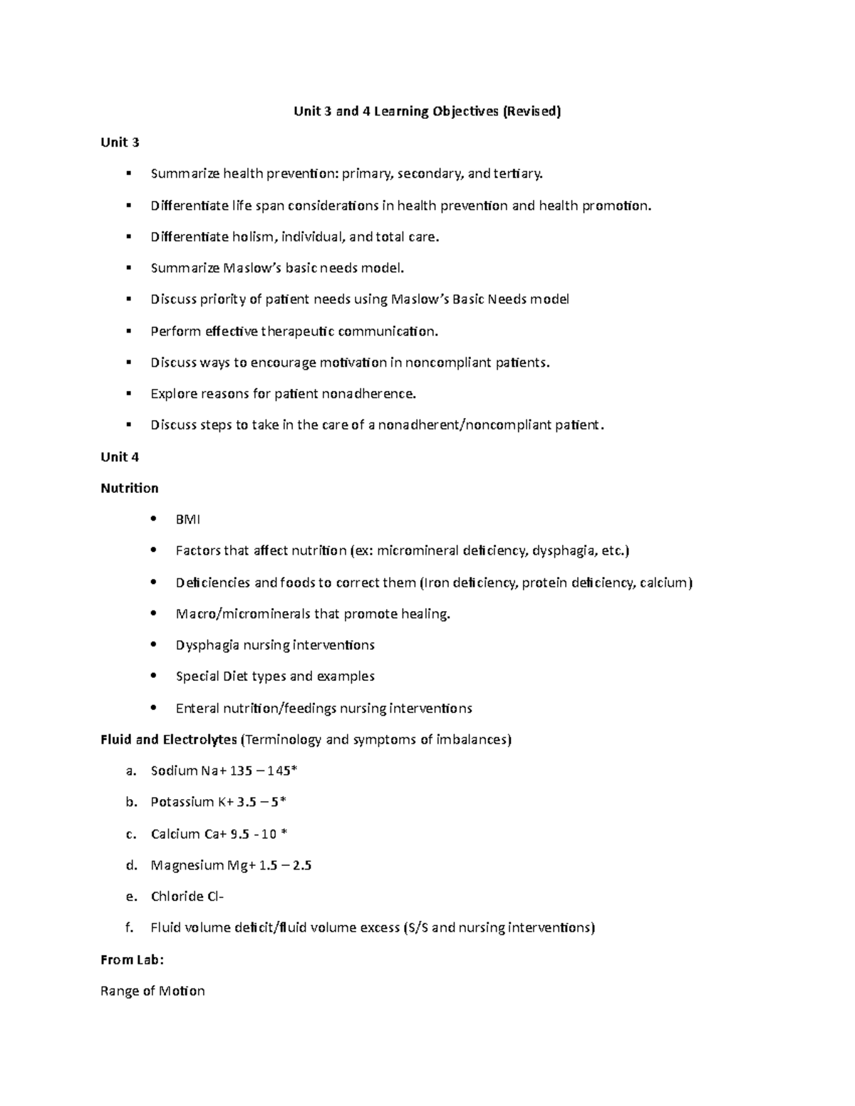 Unit 3 and 4 Learning Objectives - Unit 3 and 4 Learning Objectives ...