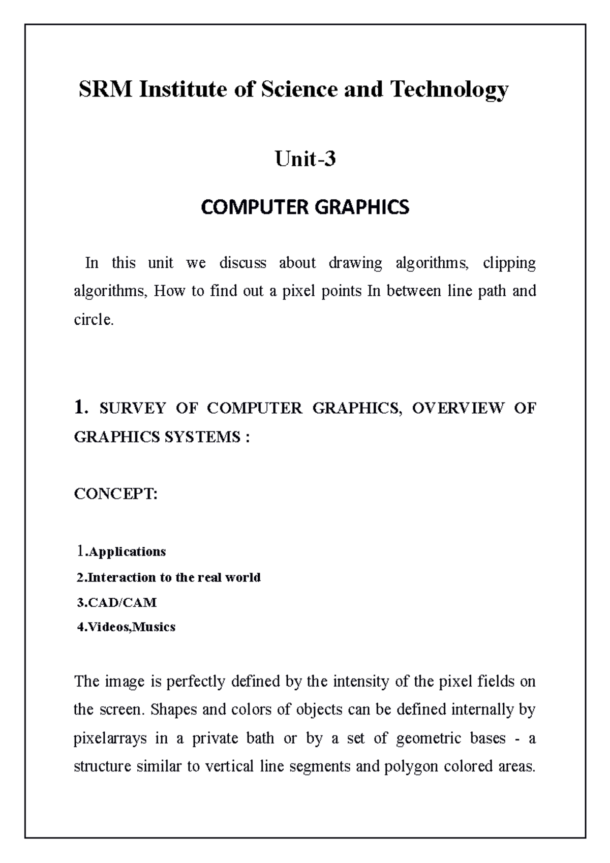 Computer Graphics - SRM Institute of Science and Technology Unit ...