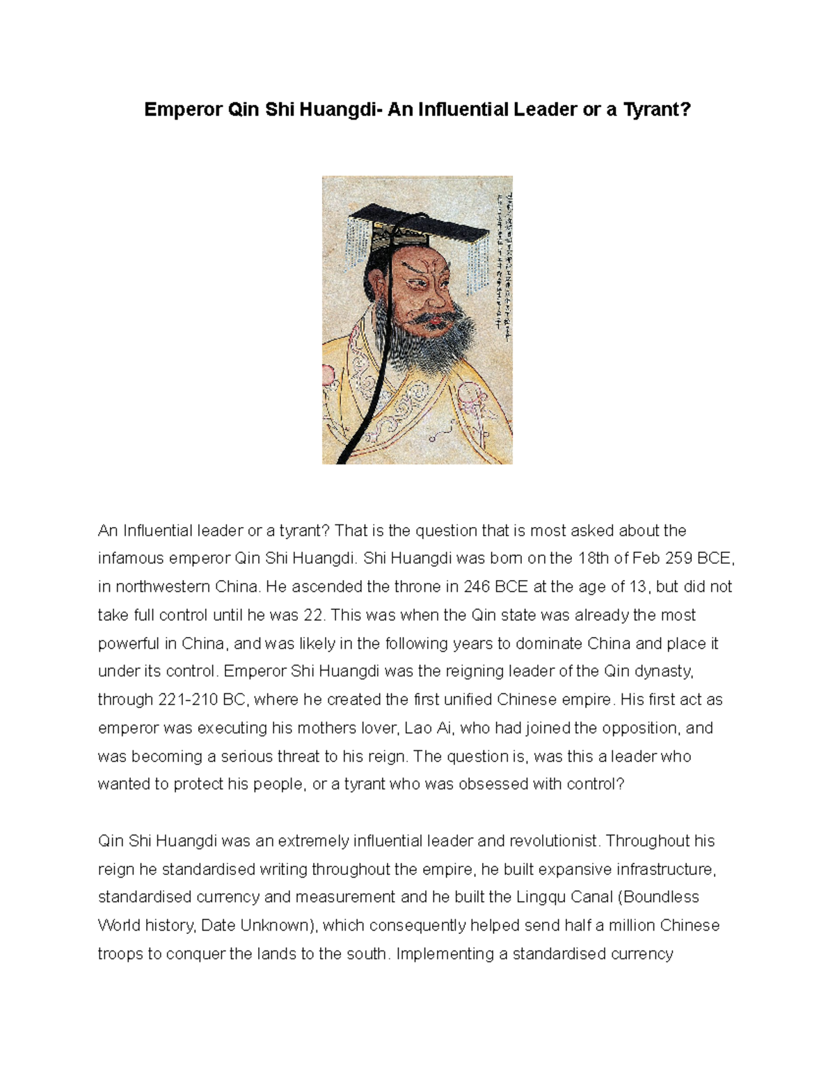 Emperor Qin Shi Huangdi-An influential leader or a tyrant - Emperor Qin ...