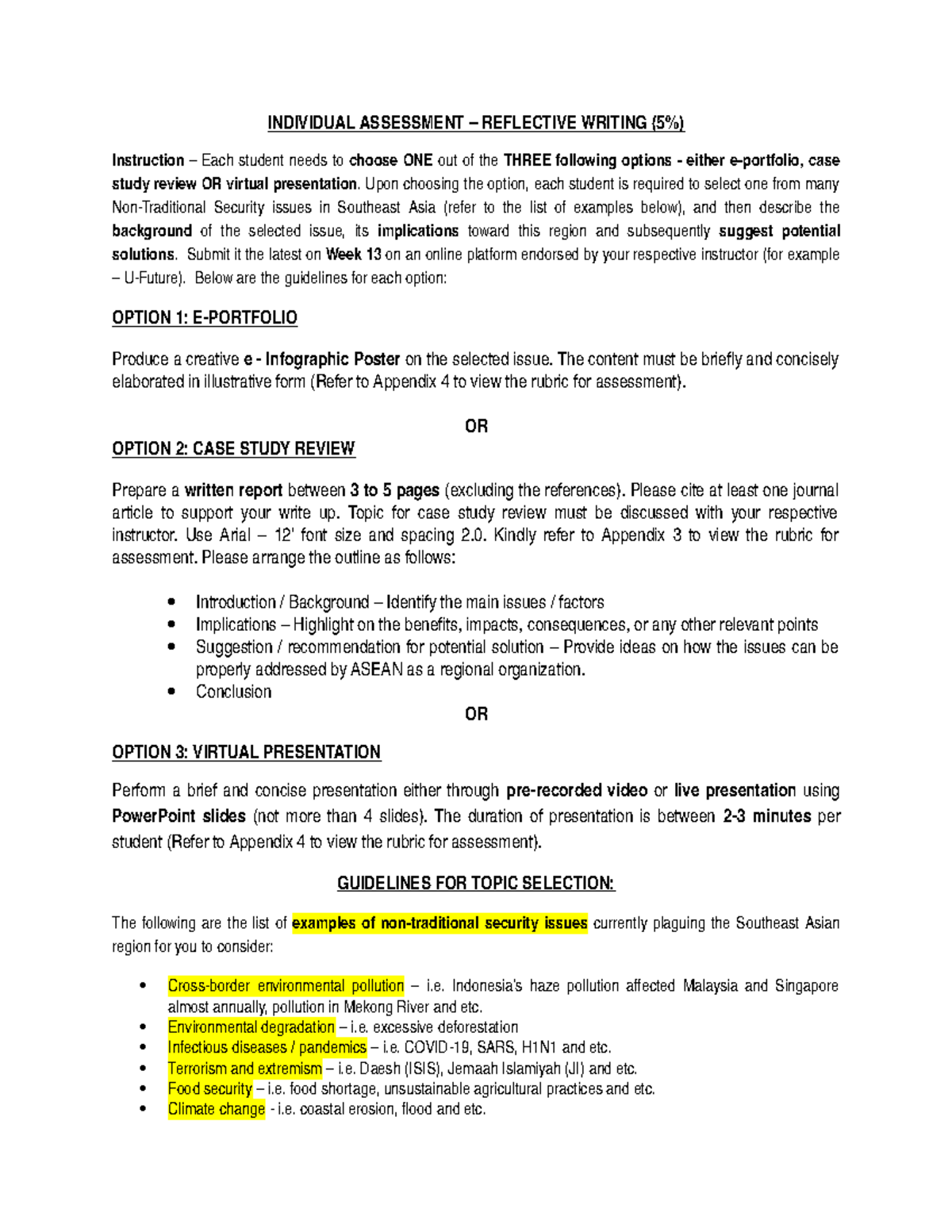Individual Assessment - Reflective Writing (5%) - INDIVIDUAL ASSESSMENT ...
