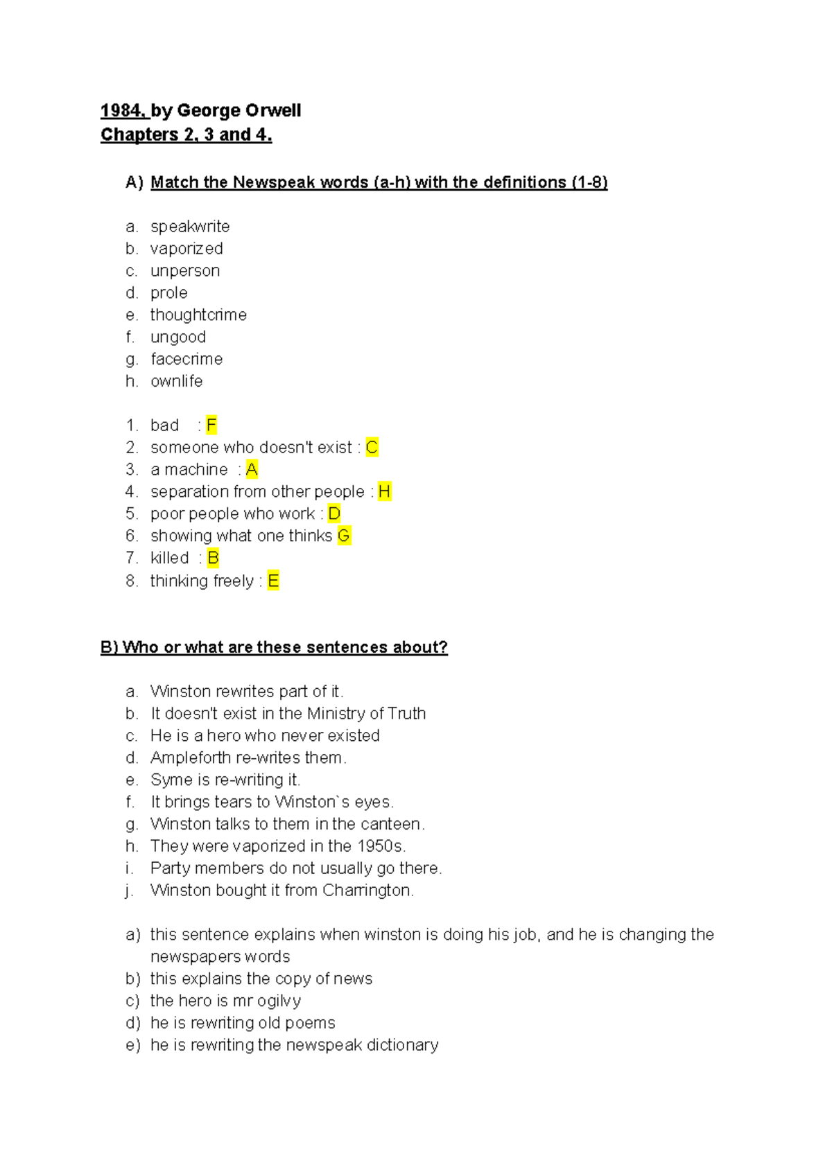 Ingles TP N2 - Muy buenos - 1984, by George Orwell Chapters 2, 3 and 4 ...
