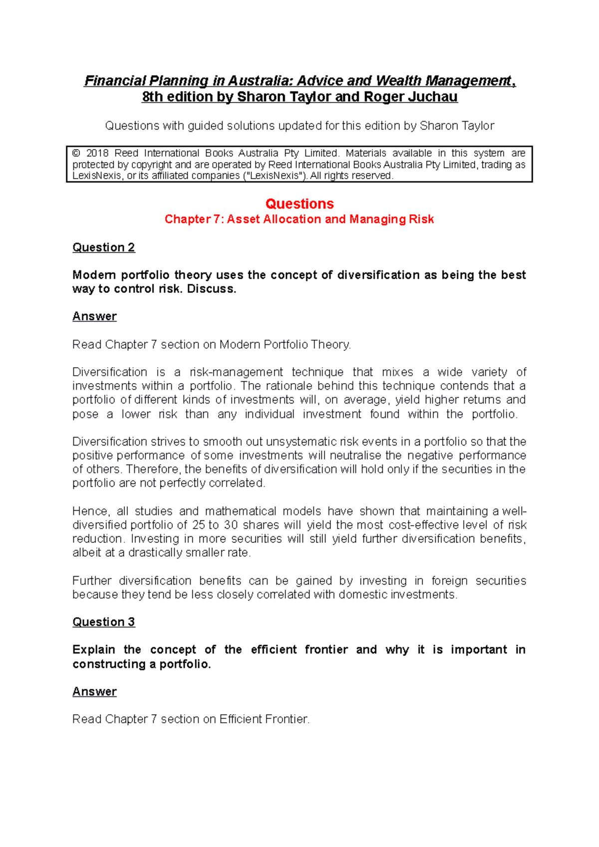 Tutorial Solution for Module 5 Asset Allocation - FINS2643 - UNSW ...
