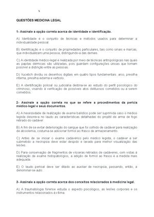Questoes E Gabarito Medicina Legal - QUESTÕES PROPOSTAS PARA AVL1 2023 ...