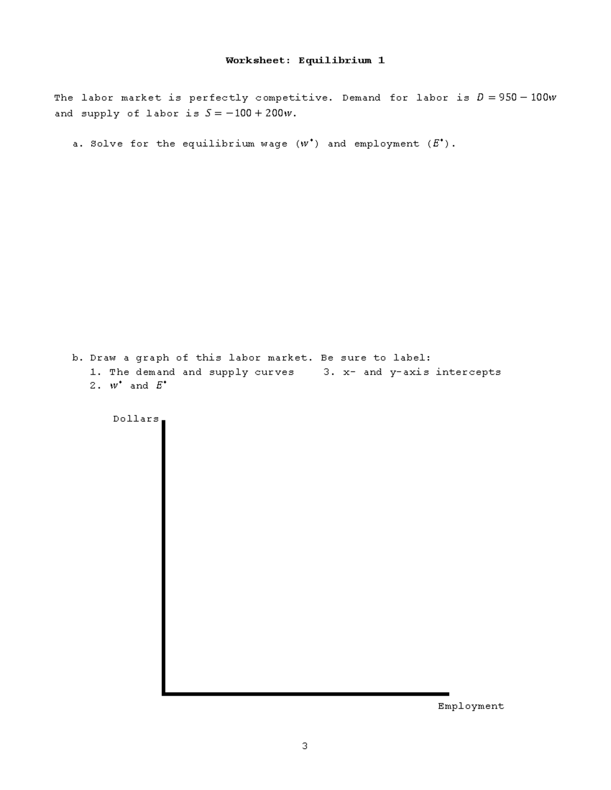 01. Equilibrium 1 - worksheet - ECON 1010 - 3 Worksheet: Equilibrium 1 ...