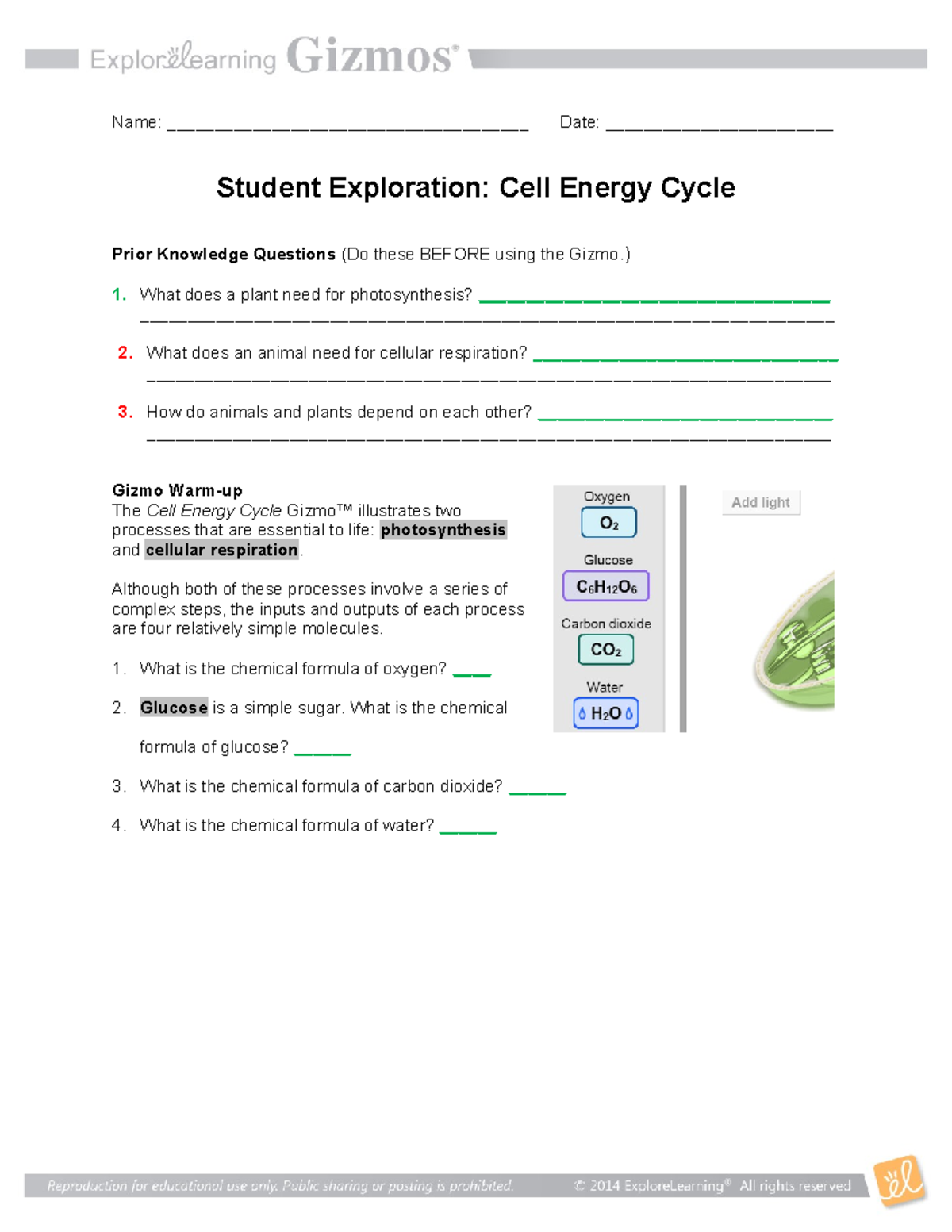 Cell Energy Cycle - i need this filled in - Name ...