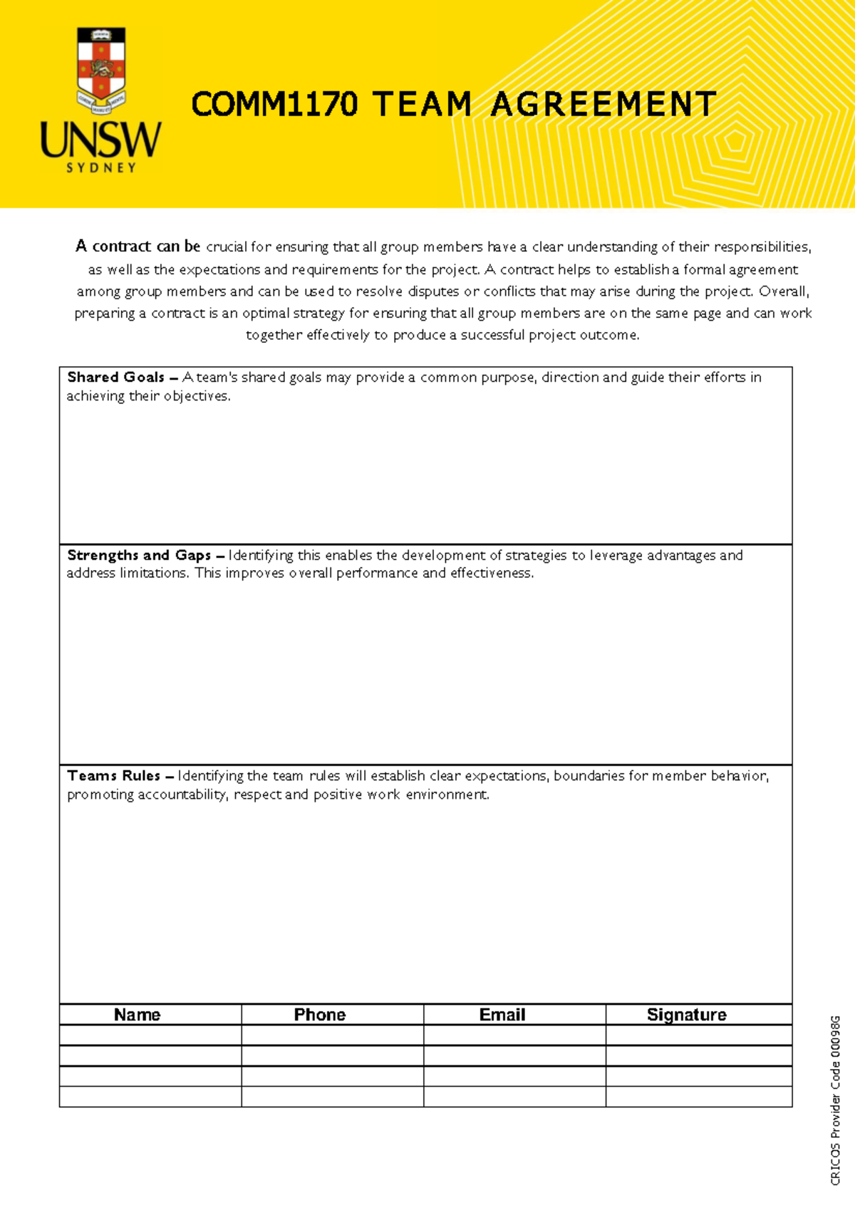 COMM1170 T1 2023 Team Agreement - template - A contract can be crucial ...