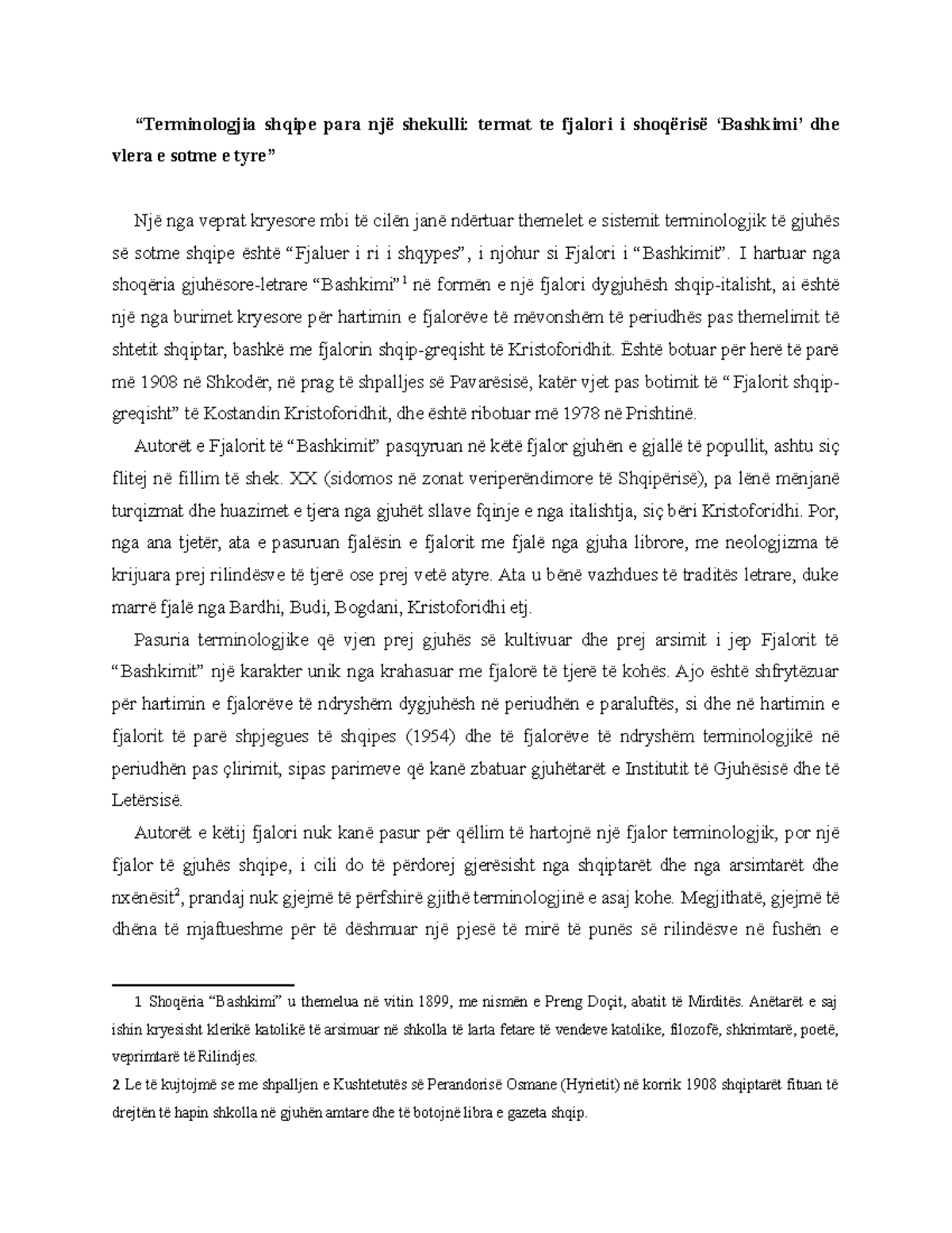 Terminologjia shqipe para nje shekulli doriana tuxhari - “Terminologjia ...