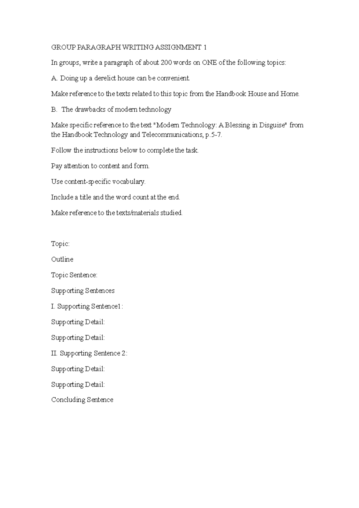 Paragraph Writing Samples I - GROUP PARAGRAPH WRITING ASSIGNMENT 1 In ...