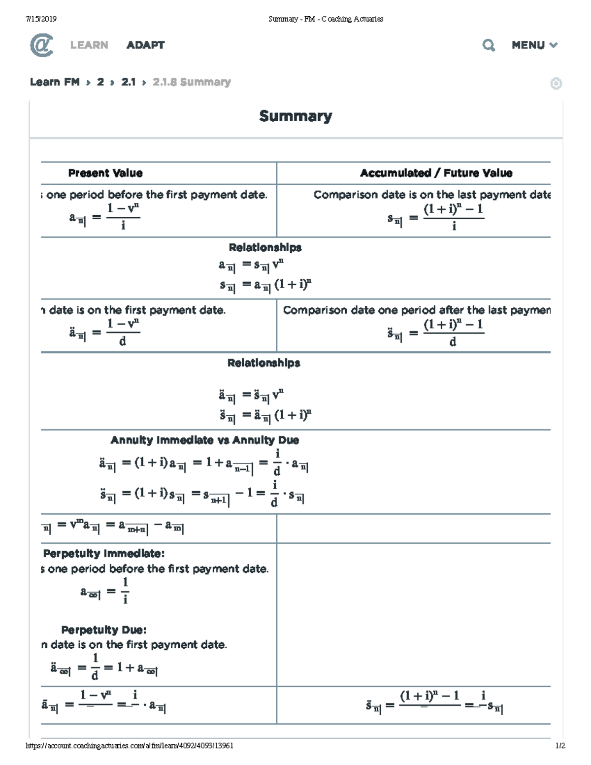 Summary - FM - Coaching Actuaries - 2 - Summary FM Coaching Actuaries ...