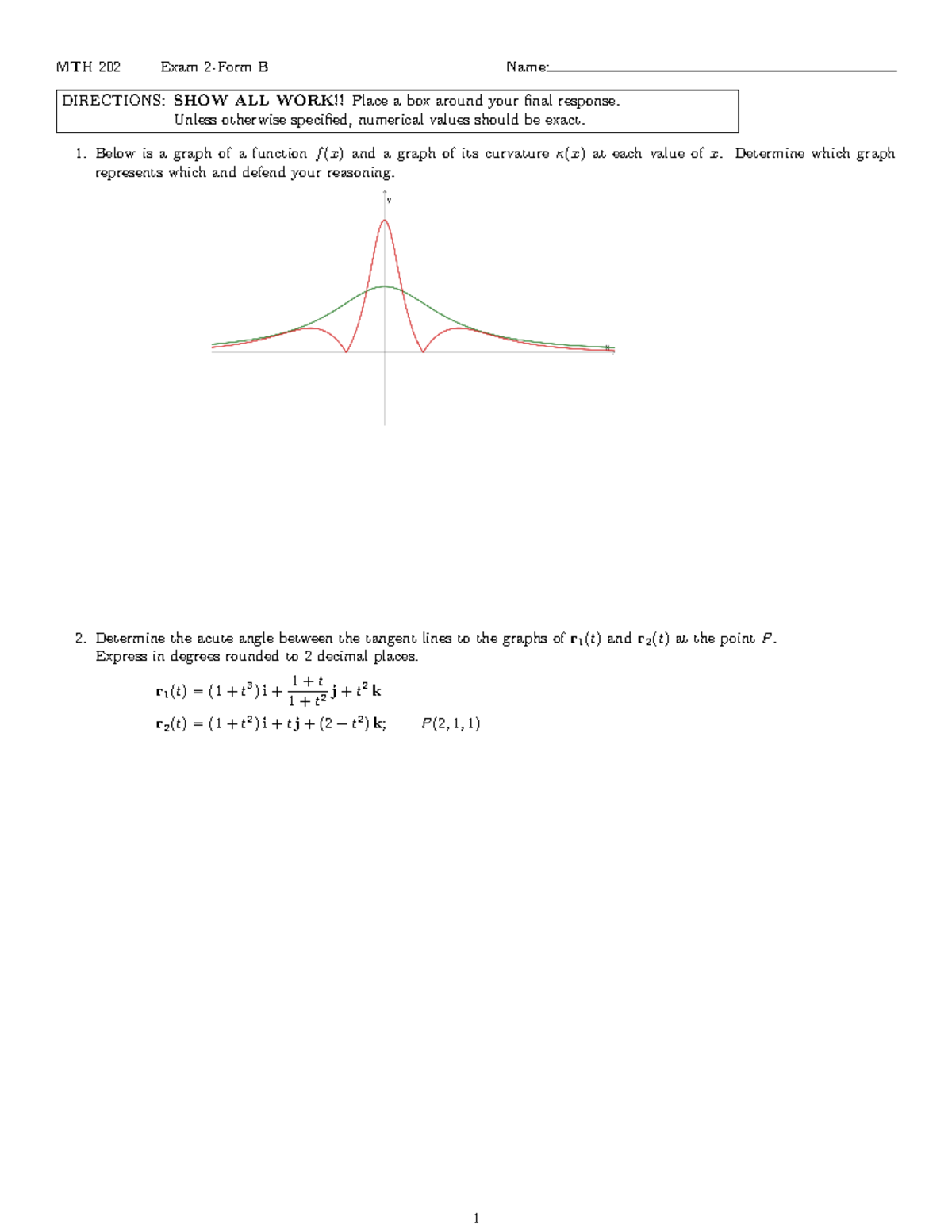 MTH202 Exam2 FA20 Form B - MTH 202 Exam 2-Form B Name: DIRECTIONS:SHOW ...