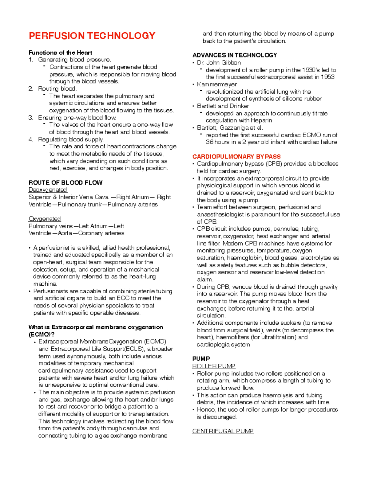 SPDX Perfusion Technology - PERFUSION TECHNOLOGY Functions of the Heart ...