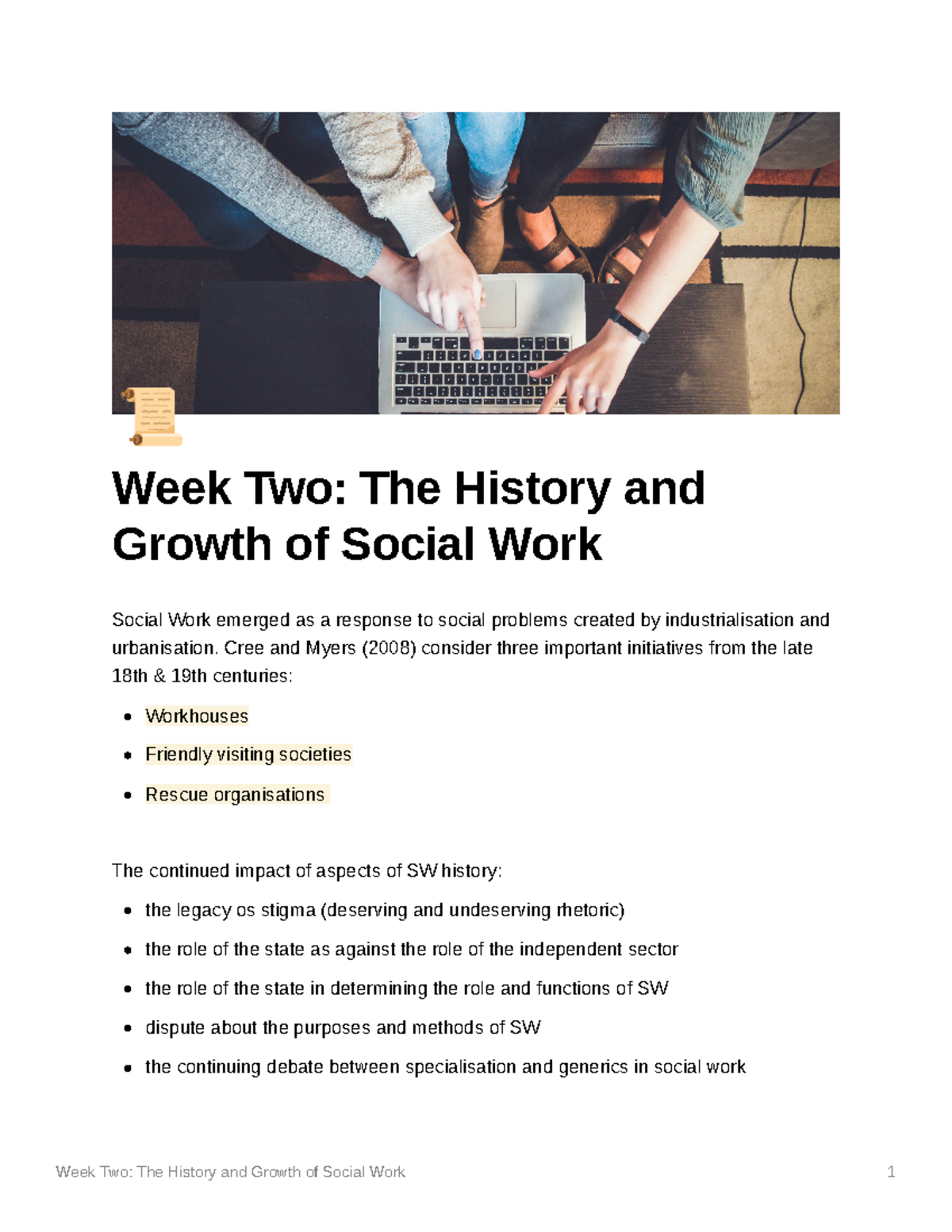 Week Two The History and Growth of Social Work - SWKU911 - Stirling ...