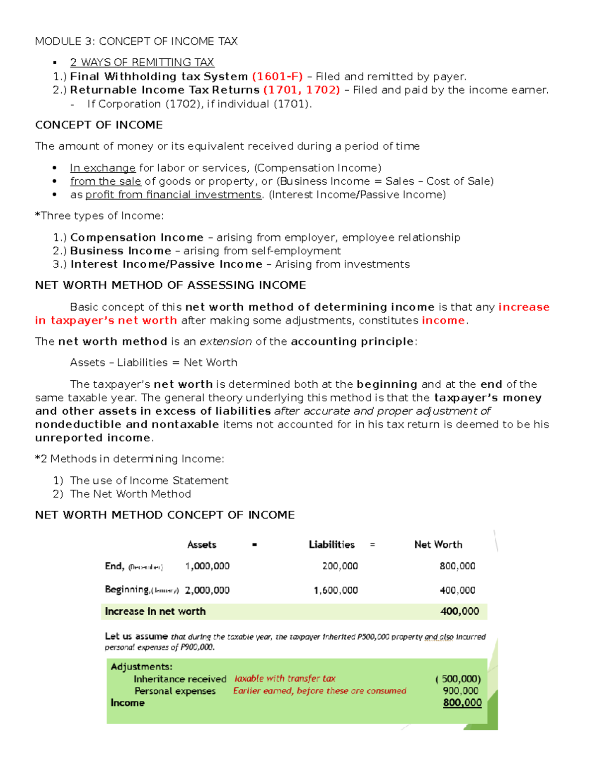 Module 3 - Notes - MODULE 3: CONCEPT OF INCOME TAX 2 WAYS OF REMITTING ...
