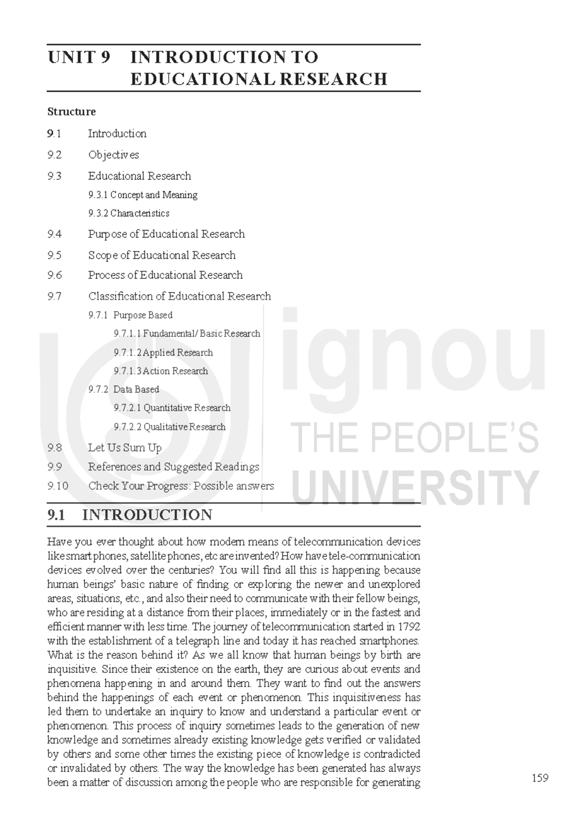 Edu research - sss - 159 UNIT 9 INTRODUCTION TO EDUCATIONAL RESEARCH Structure 9 .1 Introduction ...