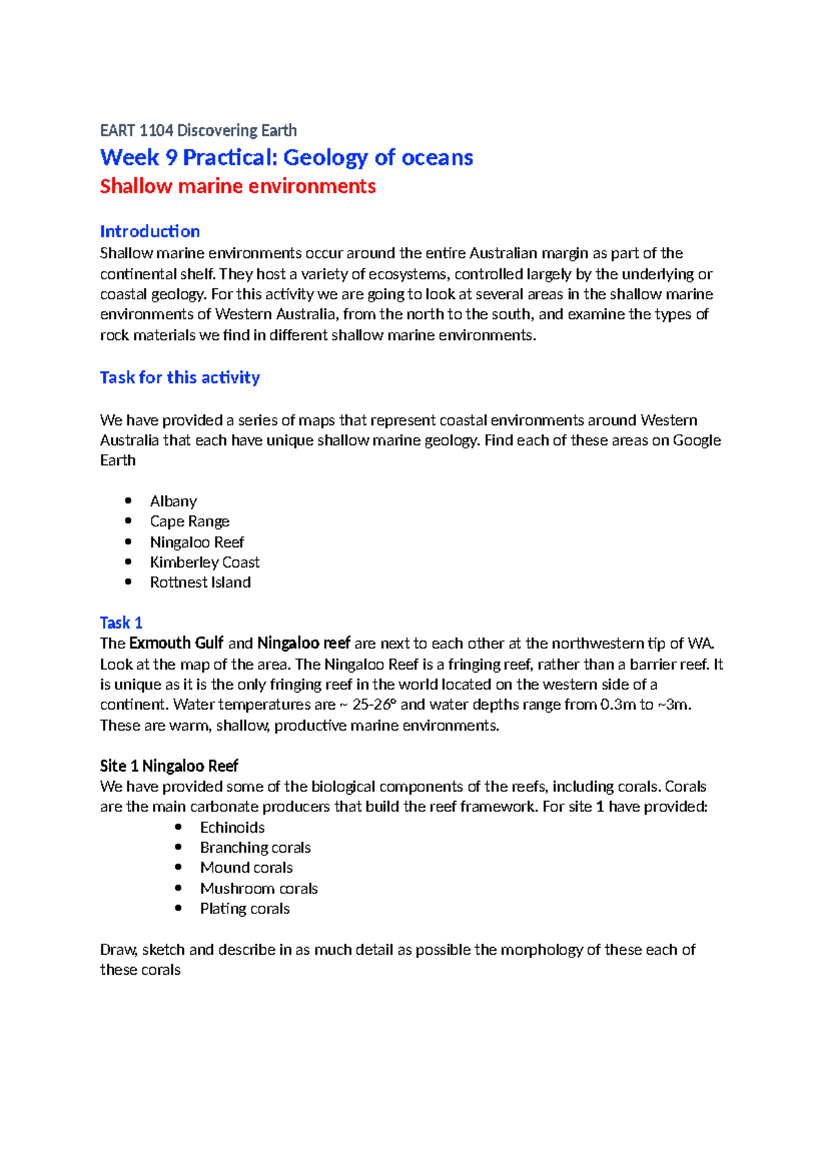 Shallow marine activity - EART 1104 Discovering Earth Week 9 Practical ...