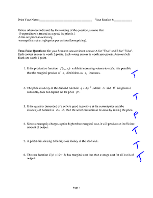 W18 Midterm 2 Answer Key - Economics 401. Midterm Exam 2 Answer Key David A. Miller March 13 ...