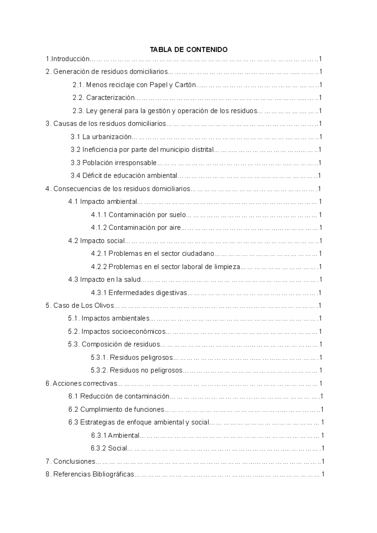 I.A Índice del trabajo Grupo 6 - TABLA DE CONTENIDO - Studocu
