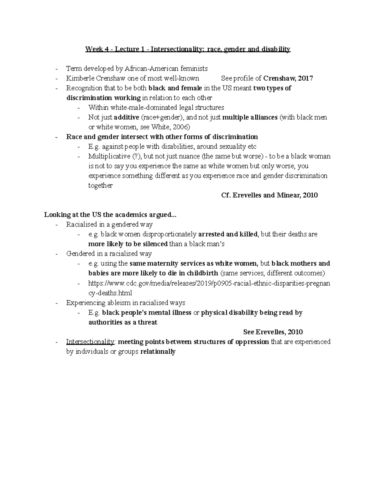 Week 4 - Lecture 1 - Intersectionality race, gender and disability ...