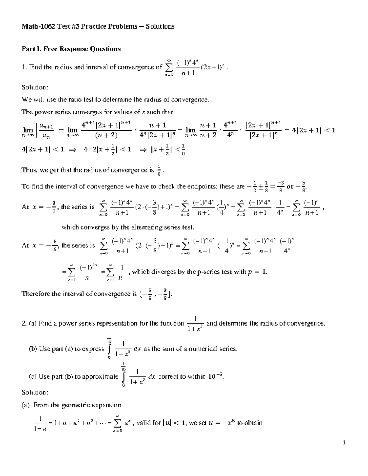 Exam 3 Practice 1 Solutions - Math-1062 Test #3 Practice Problems ...