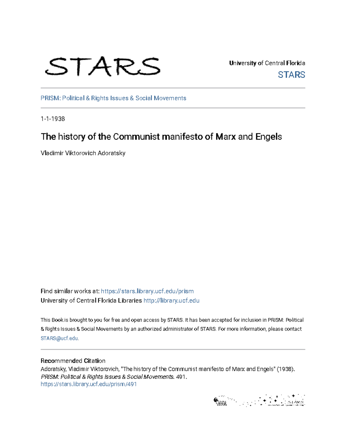 The history of the Communist manifesto of Marx and Engels - University ...